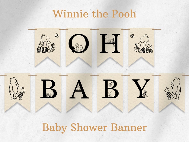 Classic Winnie the Pooh Baby Shower Banner | Vintage Pooh Bear Baby ...