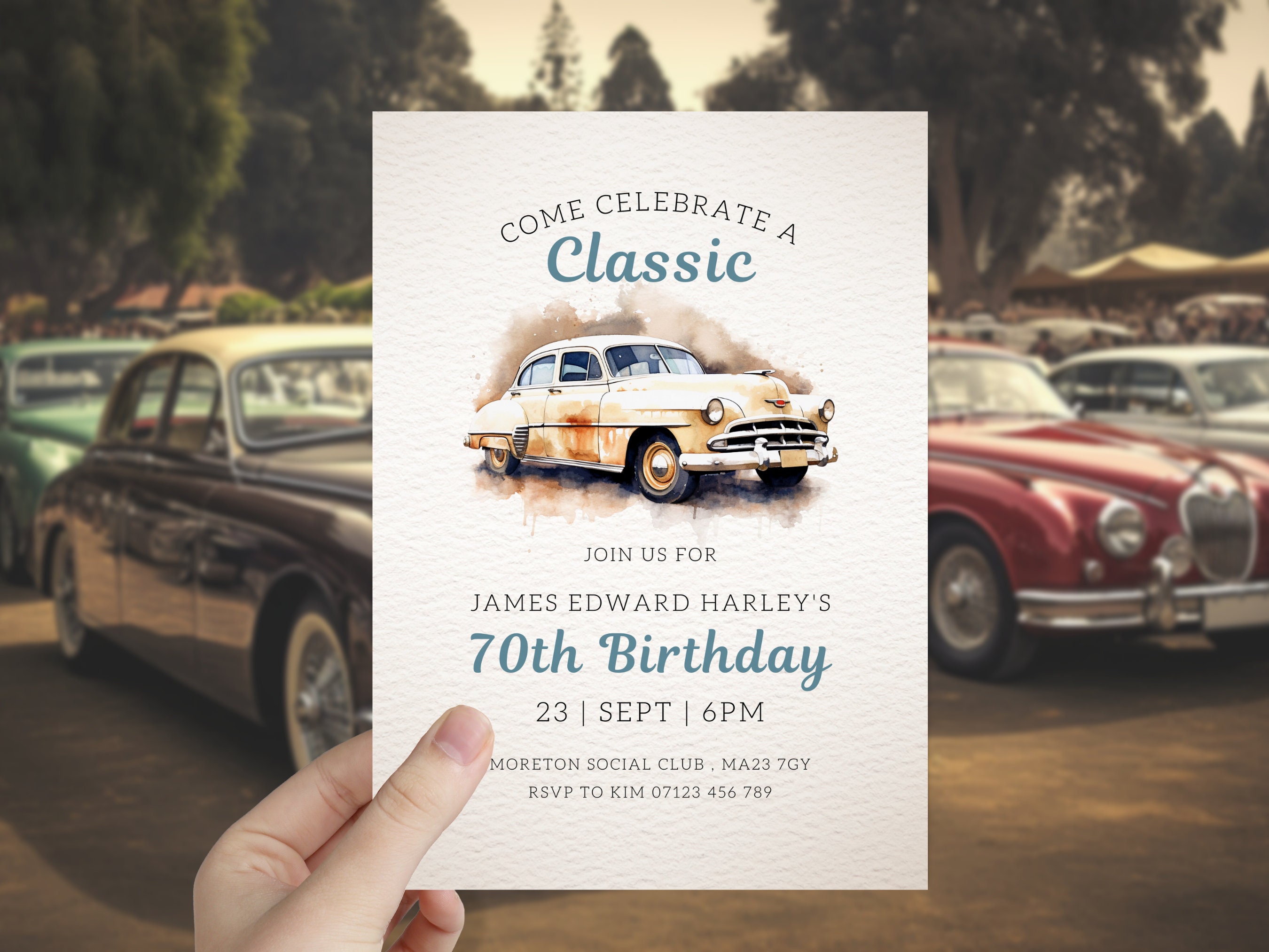 Vintage Car Birthday Invitation, 70th Birthday Invitation, Classic Car ...