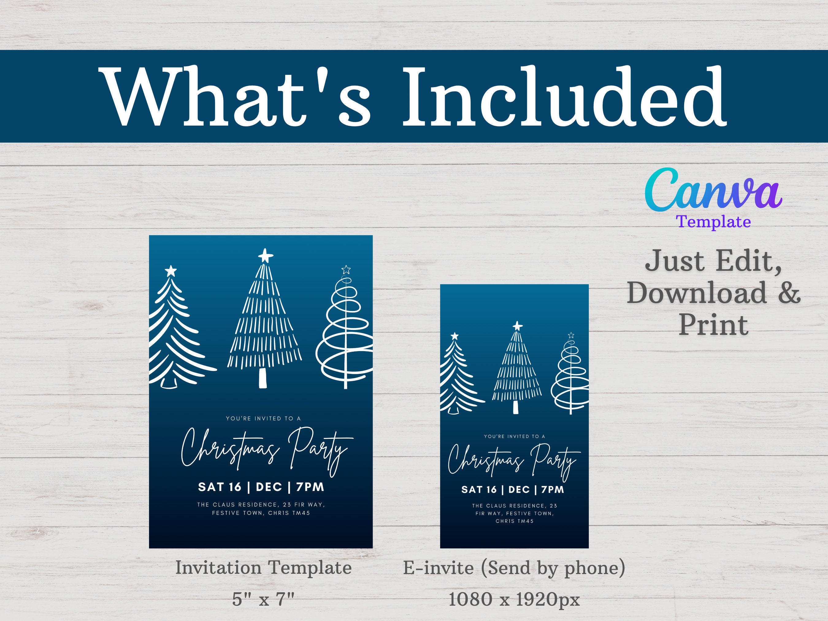 Editable Blue Christmas Party Invitation Template Printable - Etsy