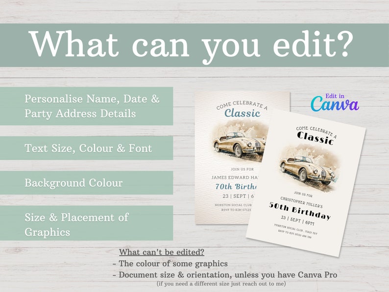 Vintage Car Birthday Invitation, 70th Birthday Invitation, Classic Car ...