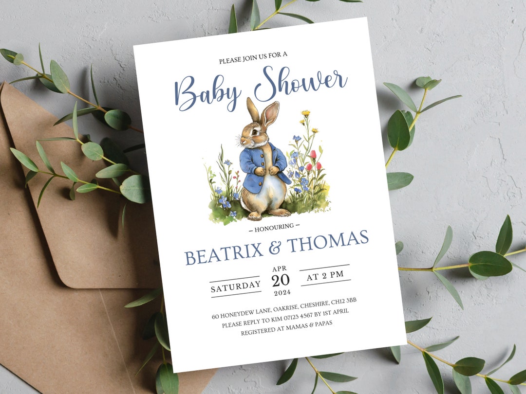 Peter Rabbit Baby Shower Invitation, Peter Rabbit Invite, Easter Baby ...
