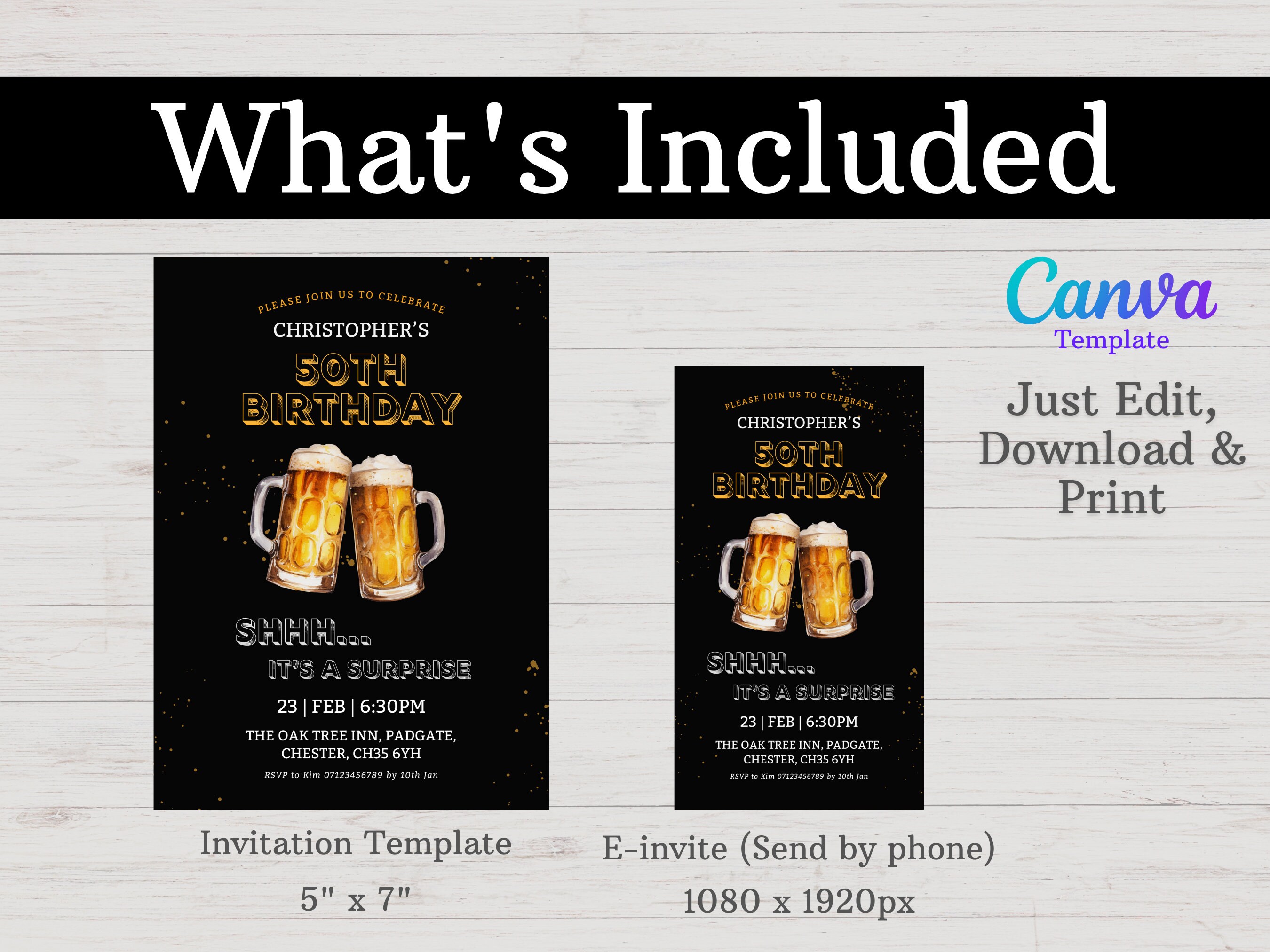 Surprise 50th Birthday Invitation for Men, Cheers and Beers 50 Years ...