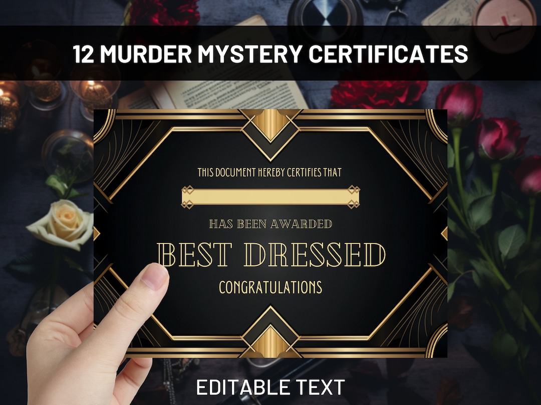 Gatsby Murder Mystery Certificates, Printable Murder Mystery Game, Art ...