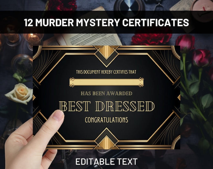 Gatsby Murder Mystery Certificates, Printable Murder Mystery Game, Art ...