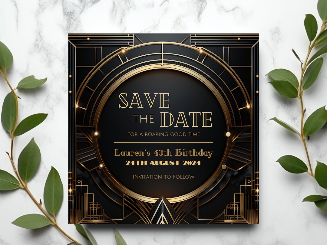 Great Gatsby Save the Date, Printable 1920s Birthday Invitation Digital ...