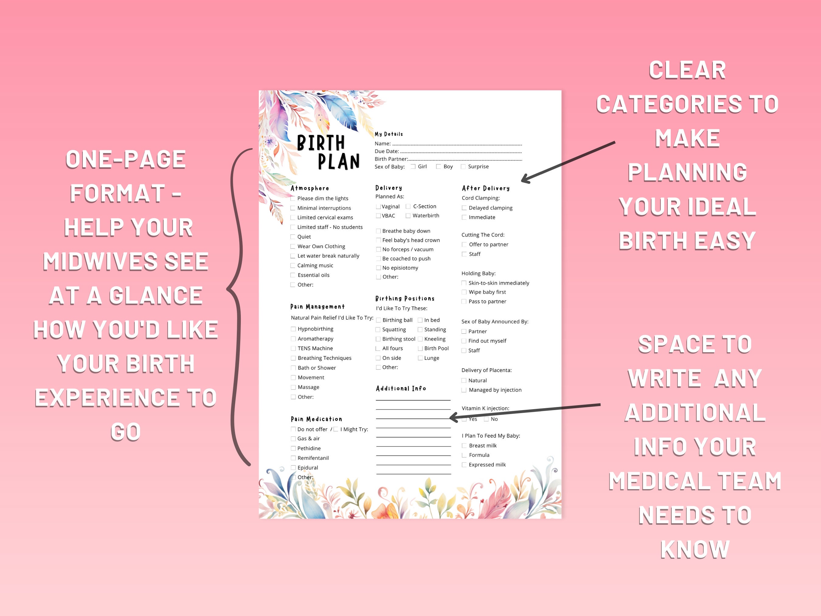 Natural Birth Plan Template Canva, Printable Birth Preferences Template ...