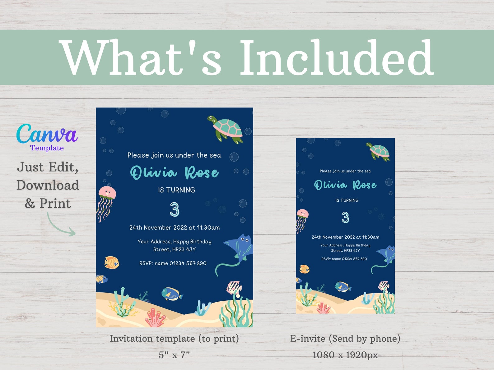 Under the Sea Party Invitation | Third Birthday Party | Editable Invite ...