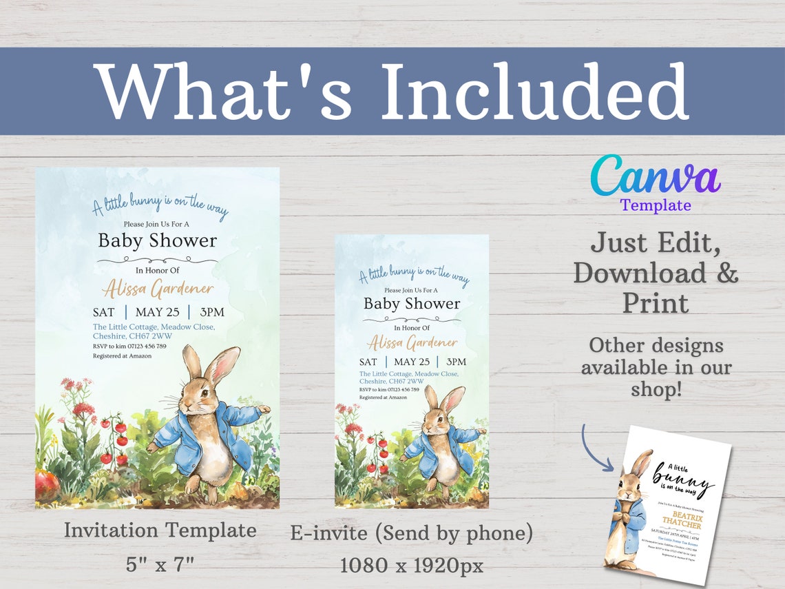 Peter Rabbit Baby Shower Invitation, Peter Rabbit Invite, Easter Baby ...