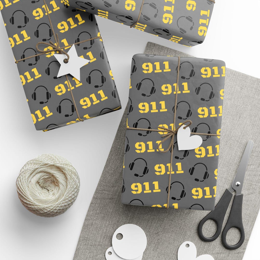 911 Headset Thin Gold Line Wrapping Paper for 911 Dispatchers - Grey - Etsy