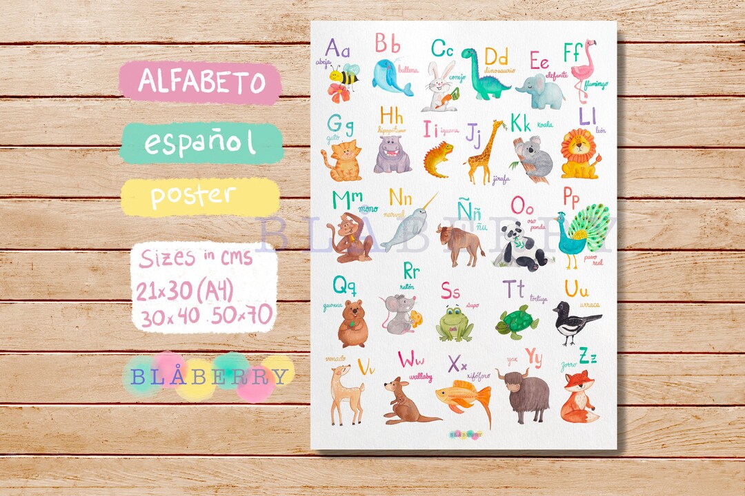 Poster Animal Alphabet Watercolor Design spanish Kids Room - Etsy