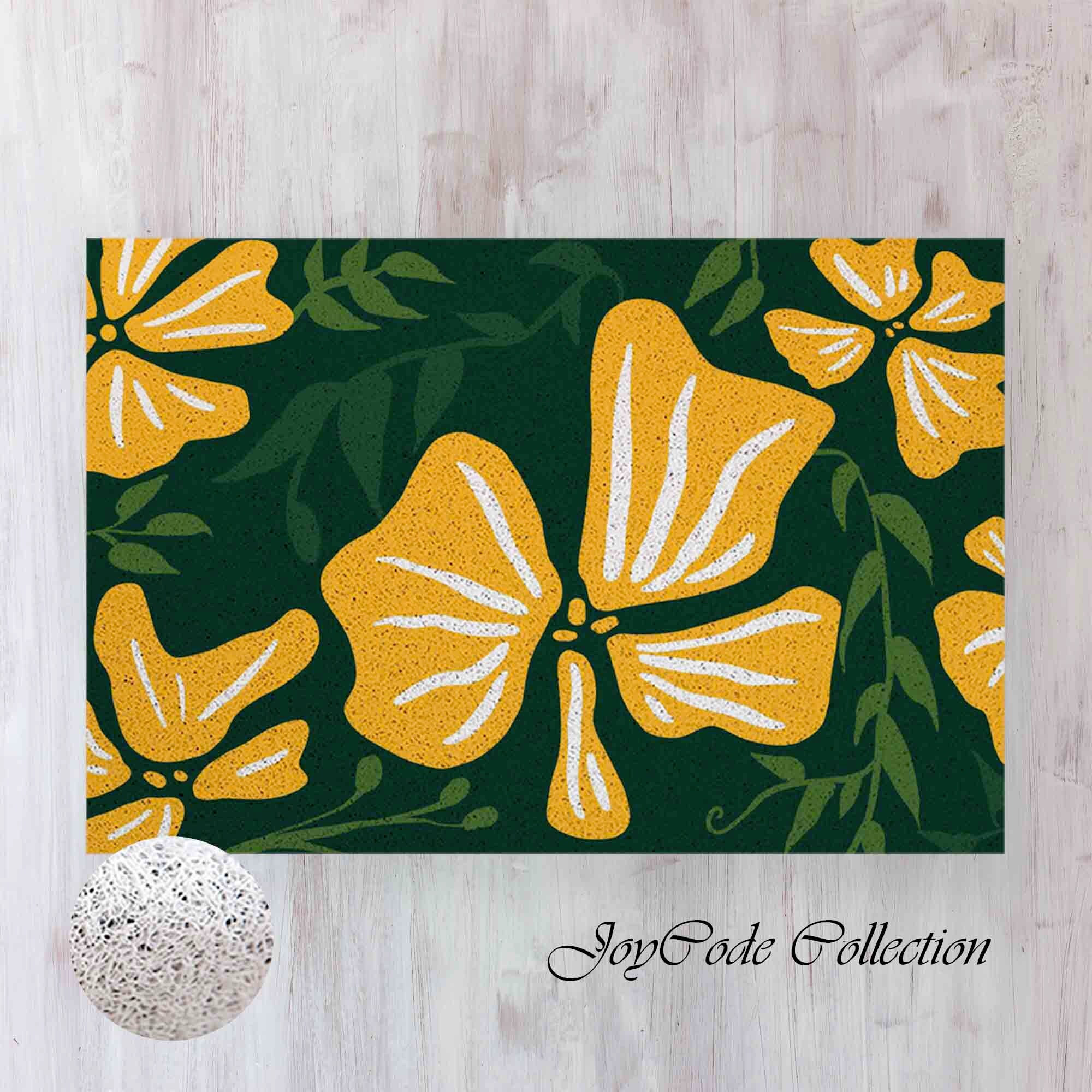 Yellow Buttercup Flower Entrance Door Mat, Leaves Patio Doormat, Floral ...