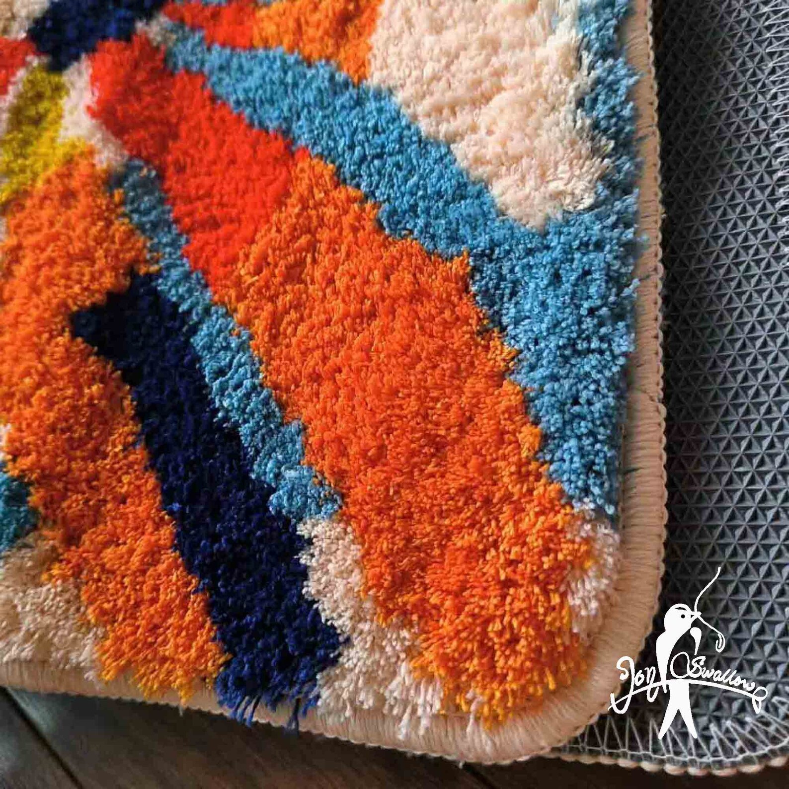 Modern Irregular Black and White Lattice Tufted Yarn Dye Bath Mat ...