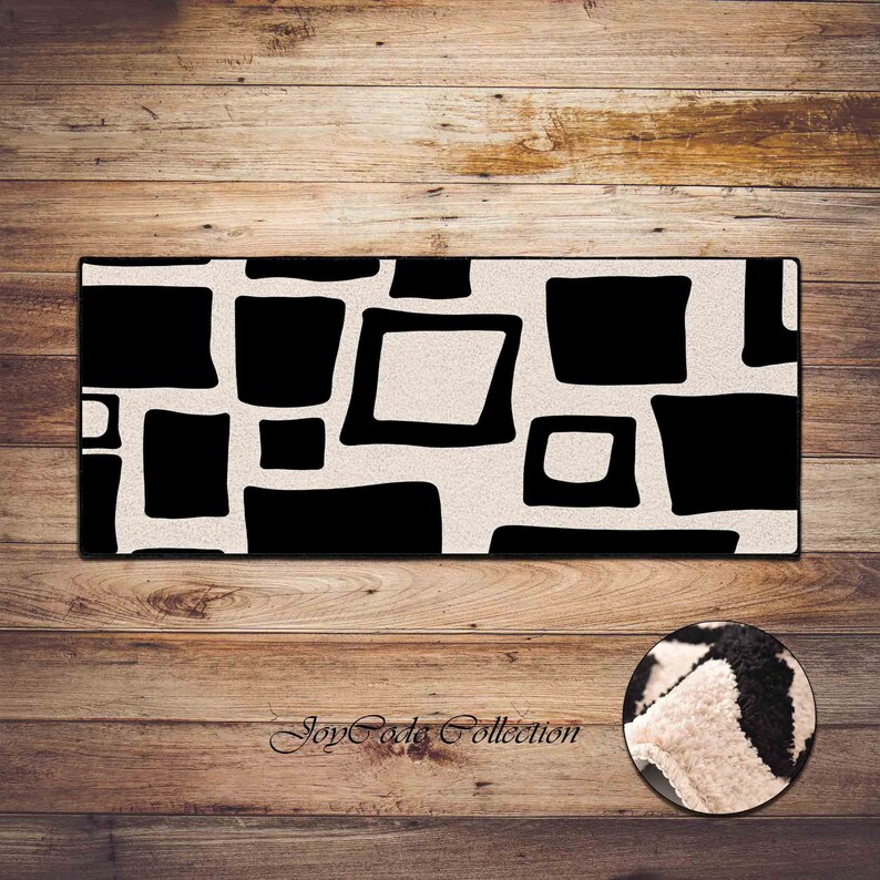Modern Irregular Black and White Lattice Tufted Yarn Dye Bath Mat ...