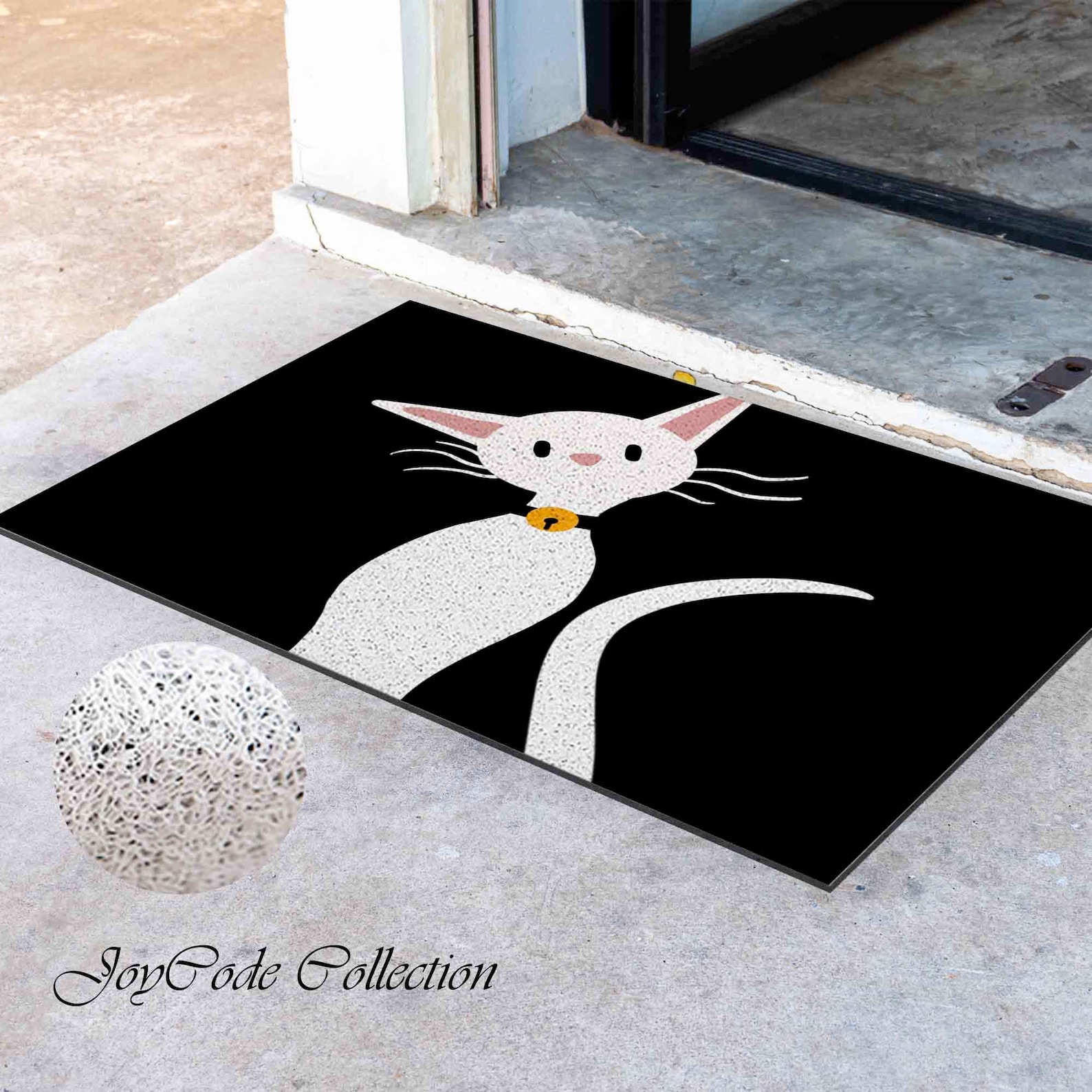 Personalized Doormat, Cute White Cat Door Mat, PVC Coil Anti Skid ...