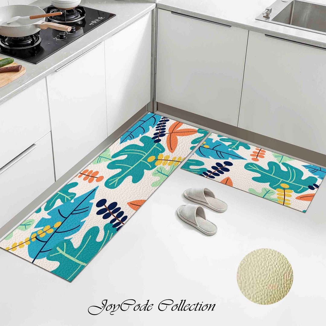 Tropical Rainforest Colorful Leaves Kitchen Runner Rug, Non-slip Anti ...