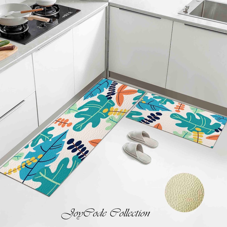 Tropical Rainforest Colorful Leaves Kitchen Runner Rug, Non-slip Anti ...