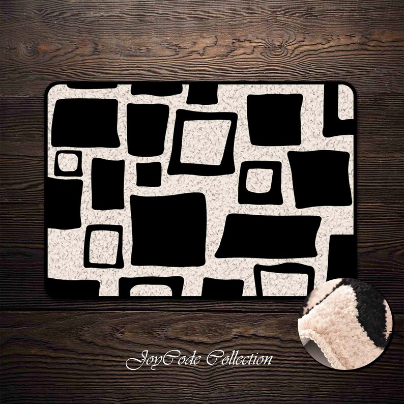 Modern Irregular Black and White Lattice Tufted Yarn Dye Bath Mat ...
