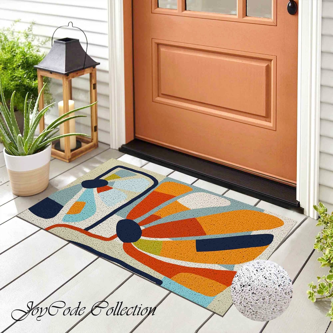 Abstract Daisy and Vase Entrance Door Mat, Flower Patio Doormat, Anti ...