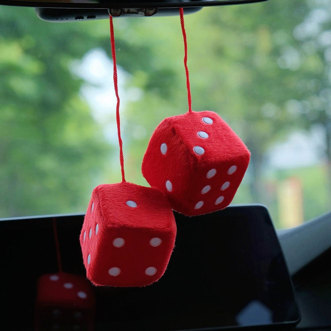Dice Car Pendant, Rear View Mirror Dice Pendant, Fluffy Dice Plush Car ...