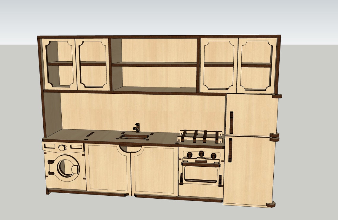 Doll Furniture Kitchen Digital File Svg Dxf Cdr Ai Dwg Sketchup Glowforge File Polywood Laser ...