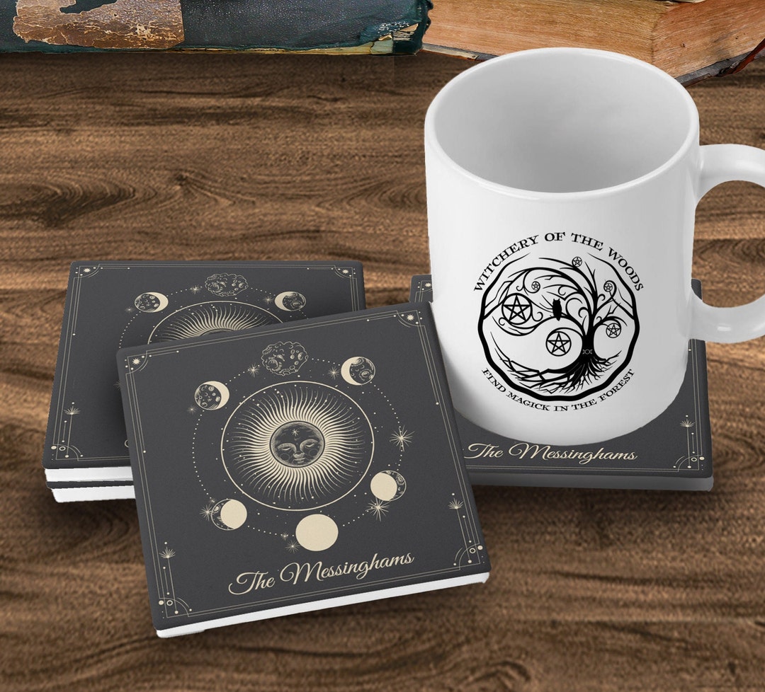 Vintage Sun and Moon Phase Coasters - Personalized Custom Celestial ...