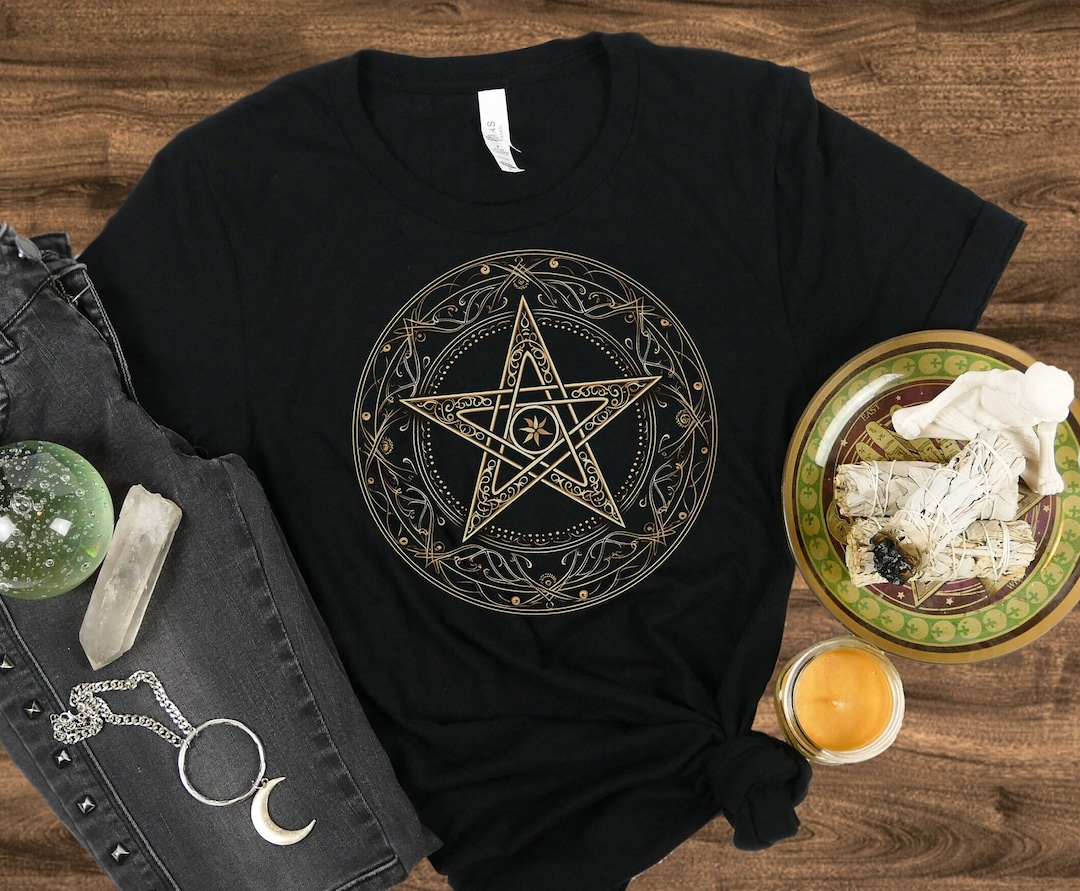 Beautiful Wiccan Pentagram Occult Goth T-shirt Gothic Clothing Pentacle ...