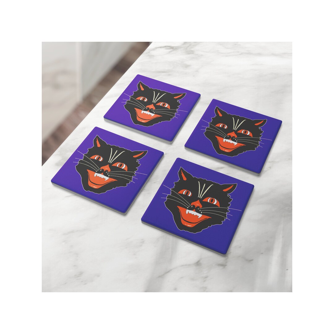 Retro Halloween Black Cat Face Table Decor for Cat Lovers Vintage ...