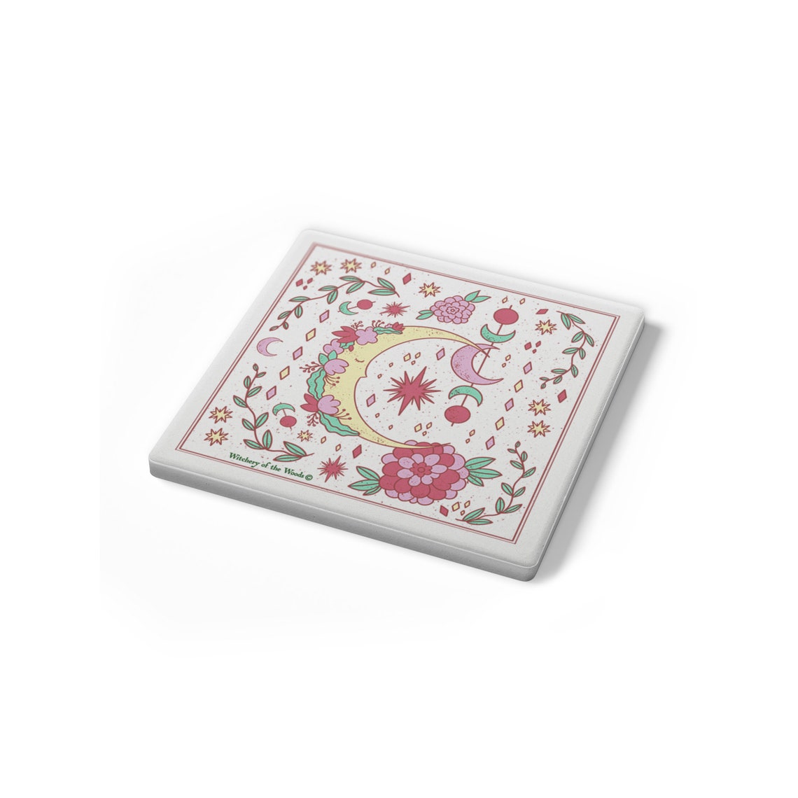 Boho Witchy Celestial Moon Floral Coaster Set of 4 Absorbent Coasters ...