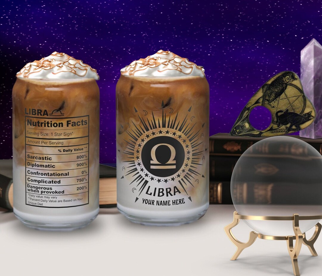 Libra Zodiac Can-shaped Glass With Libra Traits as Nutitional Label on ...