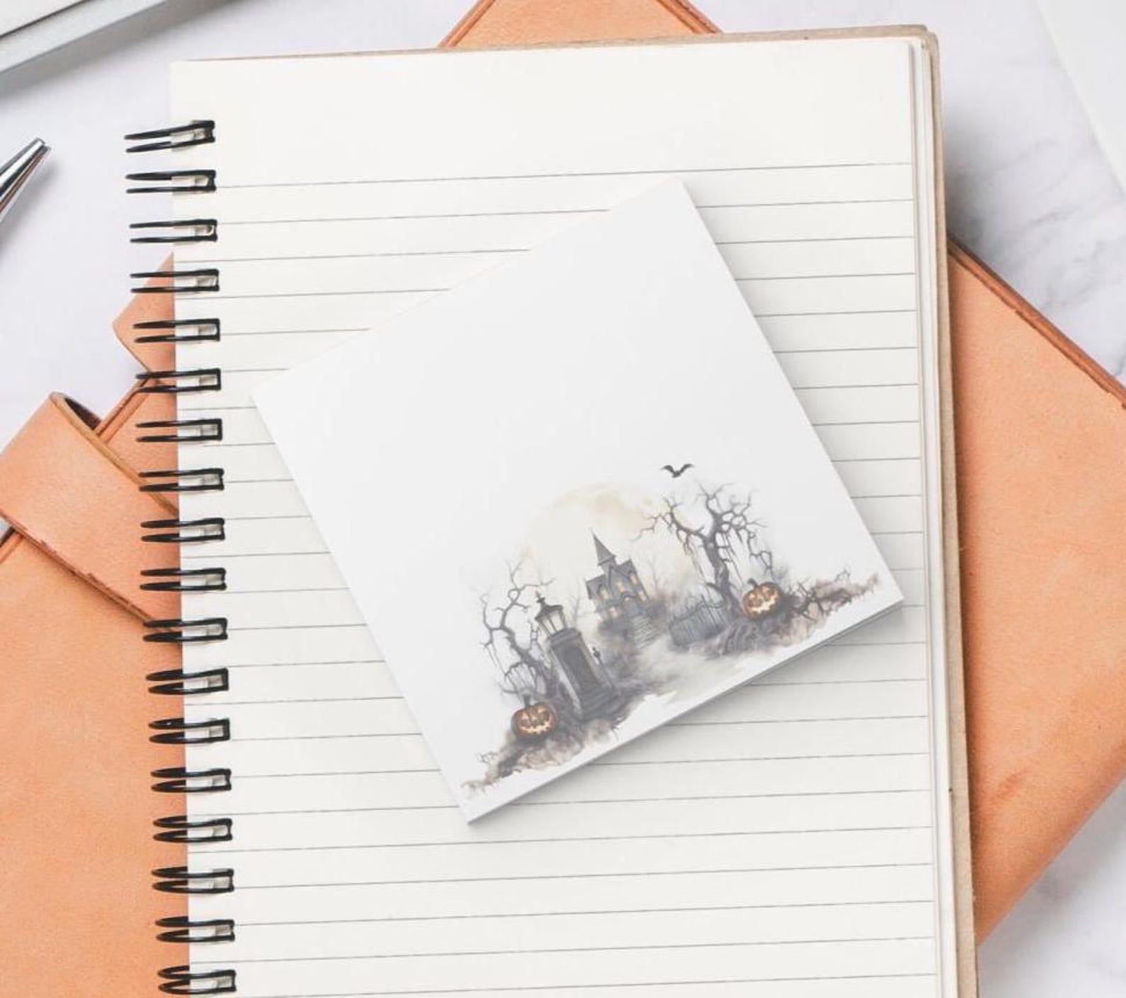 Haunted House and Jackolanterns Spooky Sticky Notes Pad for Halloween ...