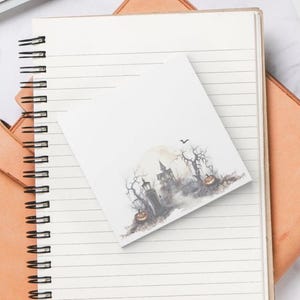 Haunted House and Jackolanterns Spooky Sticky Notes Pad for Halloween ...