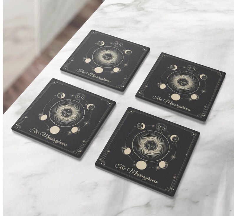 Vintage Sun and Moon Phase Coasters - Personalized Custom Celestial ...