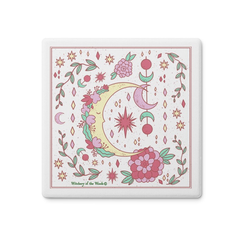 Boho Witchy Celestial Moon Floral Coaster Set of 4 Absorbent Coasters ...