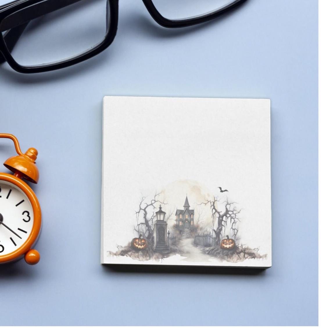 Haunted House and Jackolanterns Spooky Sticky Notes Pad for Halloween ...