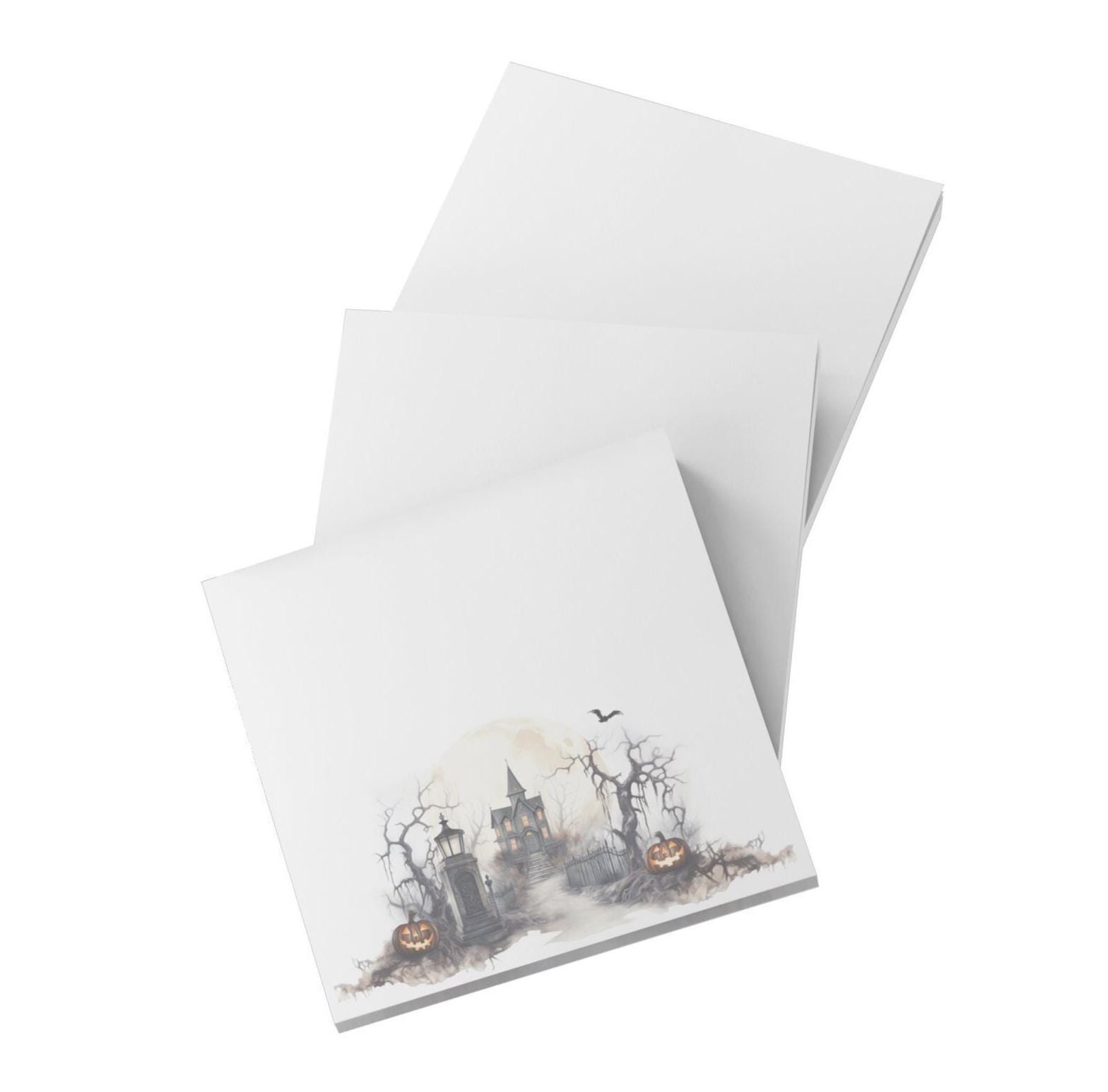 Haunted House and Jackolanterns Spooky Sticky Notes Pad for Halloween ...