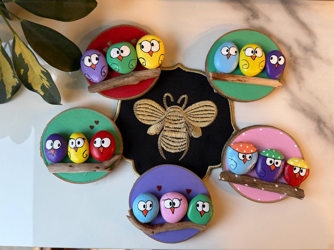 Hand-painted Bird Stone Art,unique Bird Decor and Desk Decor,custom ...