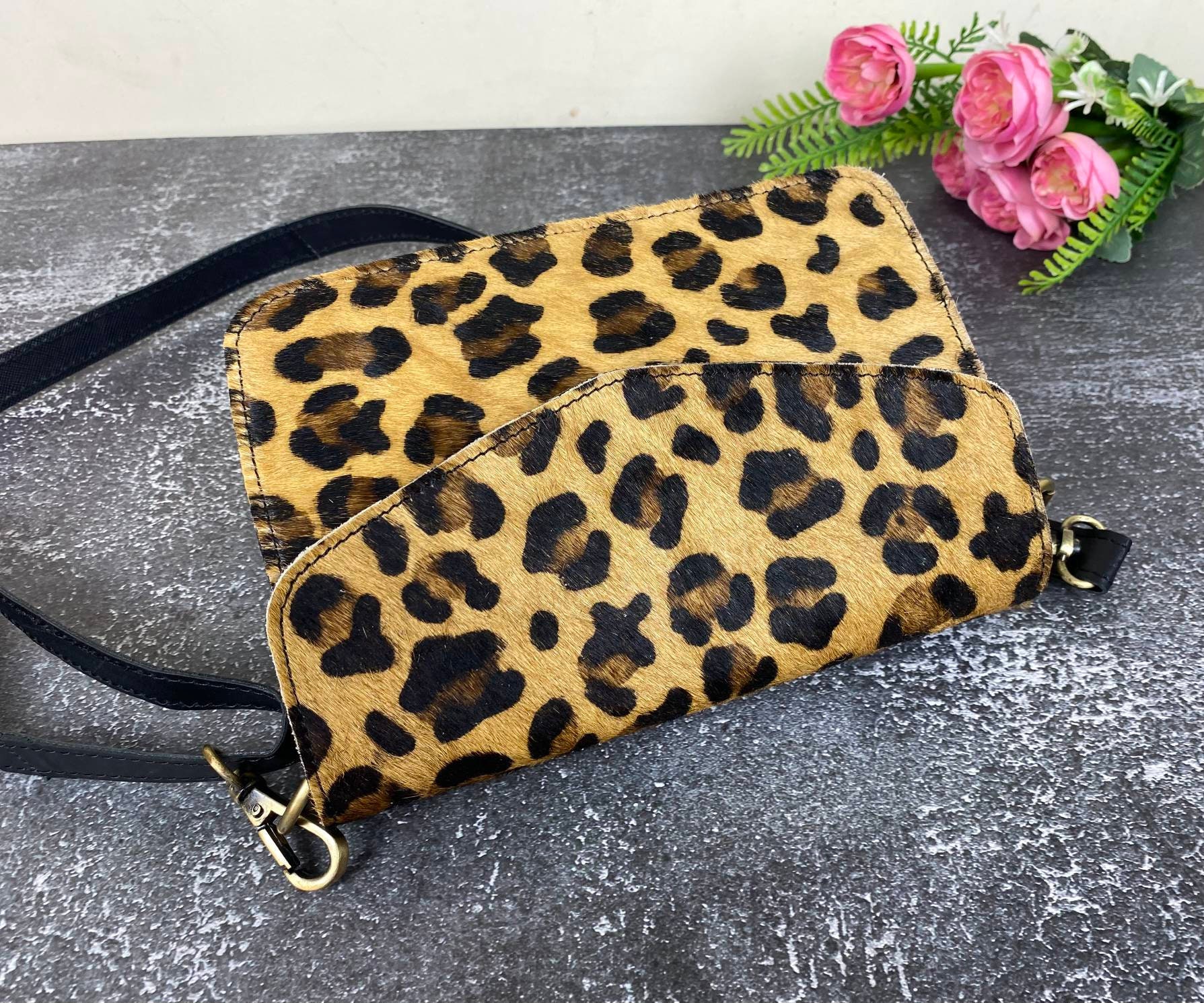 Hairon Leather Crossbody Bag for Women, Leopard Print Crossbody Bag for ...