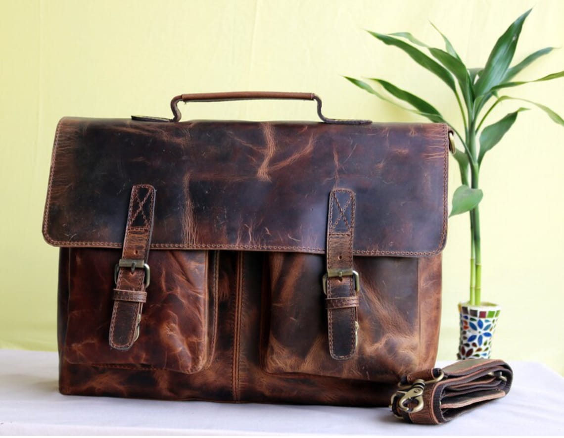 14/16/18 Handmade Leather Messenger Bag, Personalized Leather Laptop ...