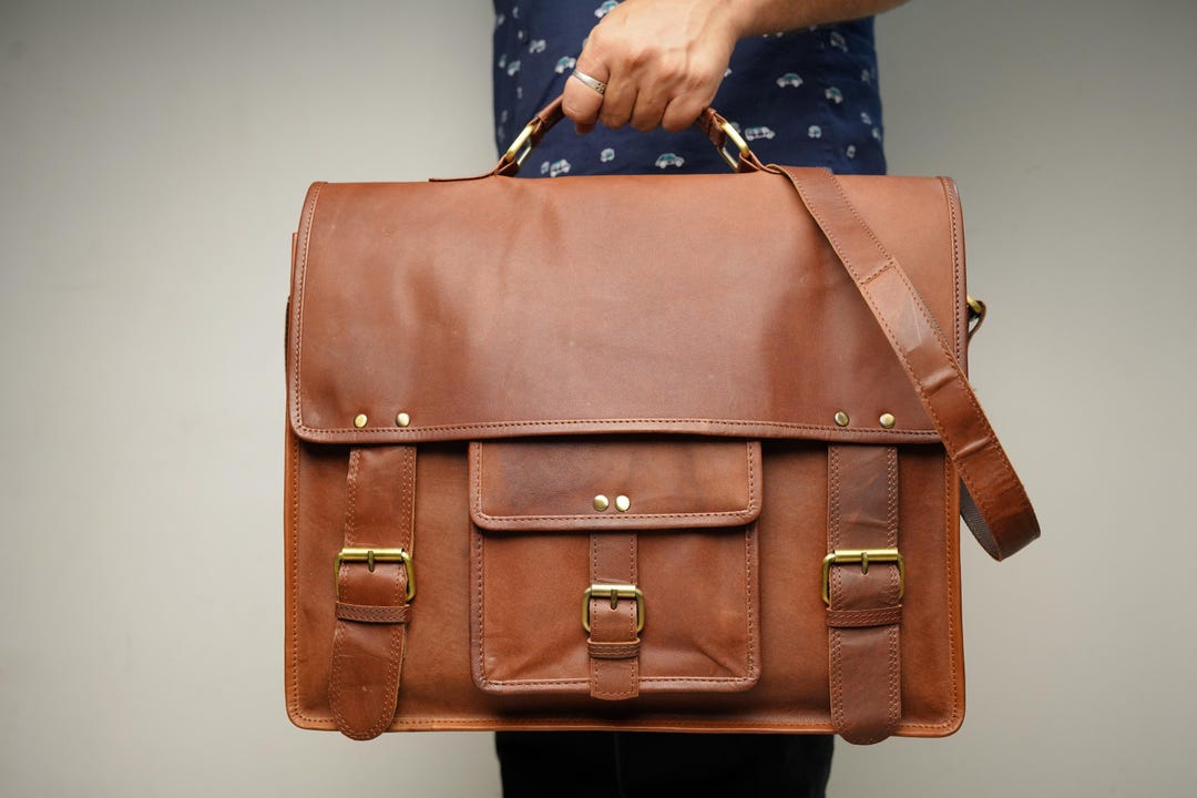 Personalized Genuine Leather Briefcase for Him, Shoulder Bag for Men ...