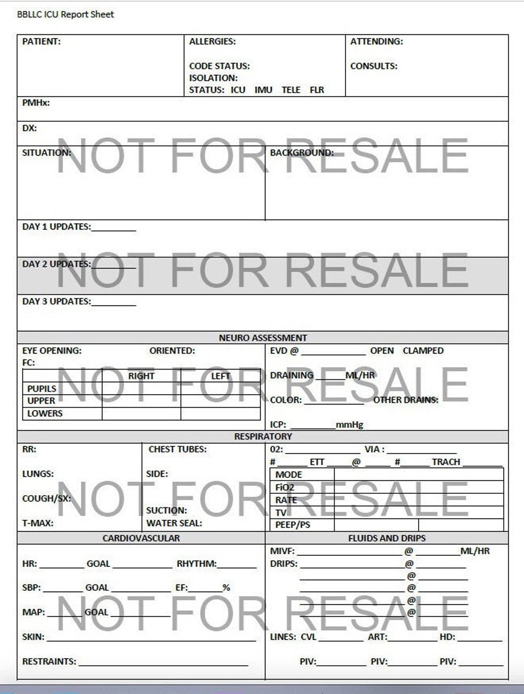 Detailed Report Sheet for ICU Nurses With 3 Shift Tracking of Plan of ...