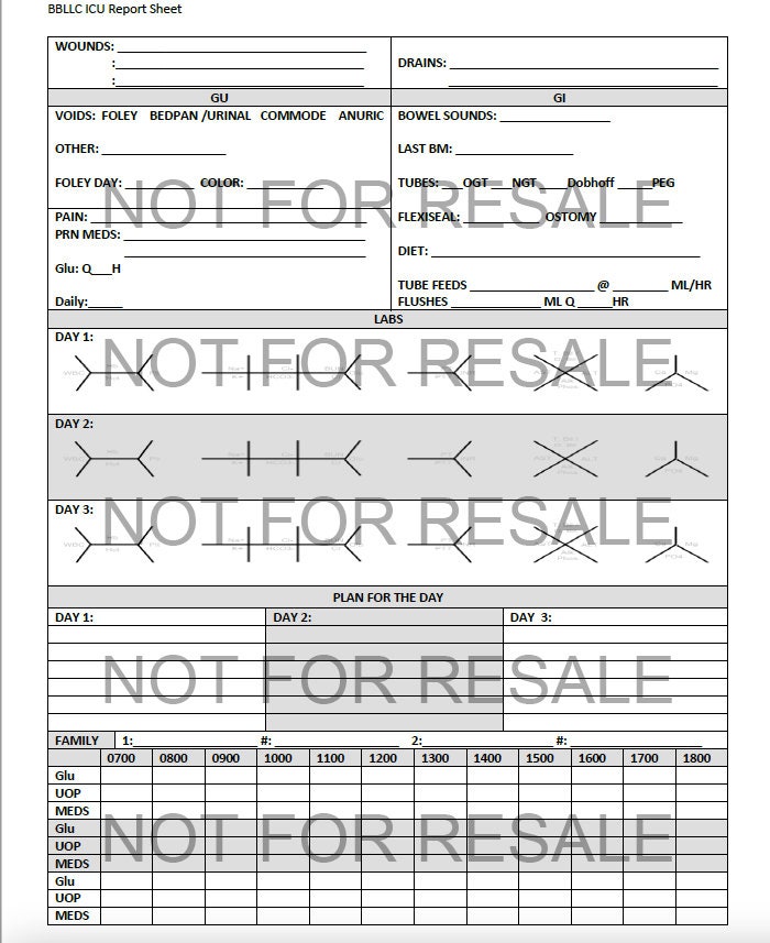 Detailed Report Sheet for ICU Nurses With 3 Shift Tracking of Plan of ...
