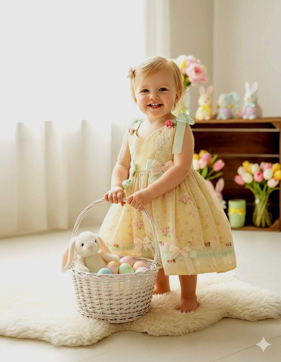 Heirloom Lace Easter Dress – Yellow Baby Dress With Mint Bows,limited ...