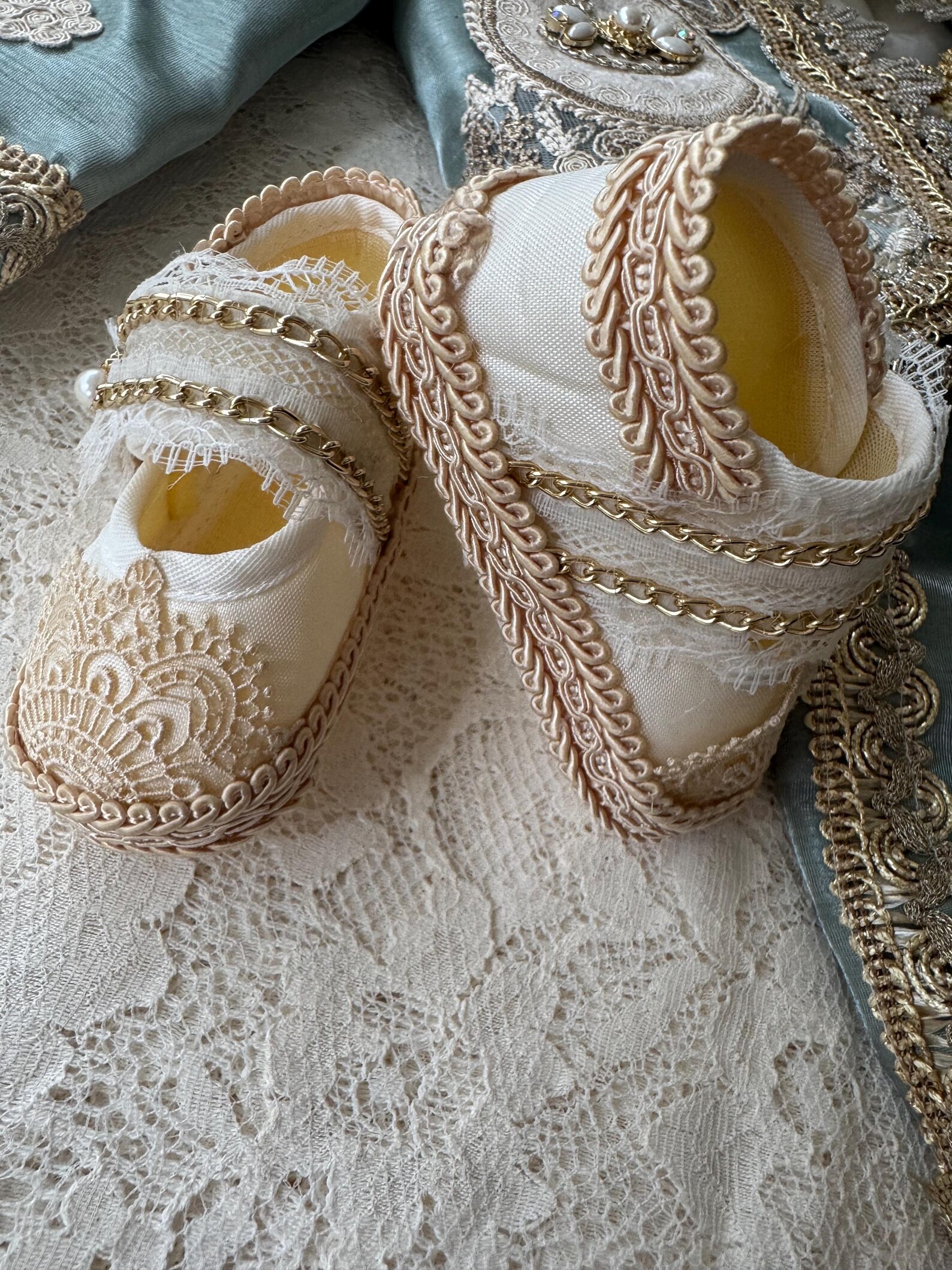 Handmade Royal Prince Christening Outfit: Lace, Pearl & Gold Embroidery ...