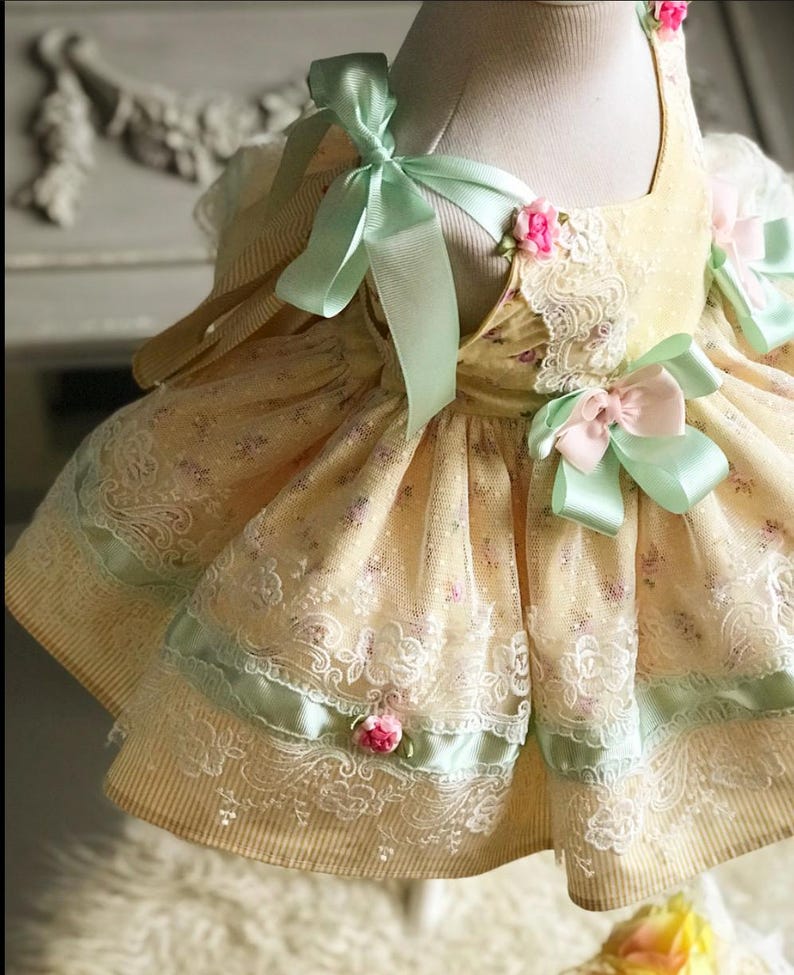 Heirloom Lace Easter Dress – Yellow Baby Dress With Mint Bows,limited ...