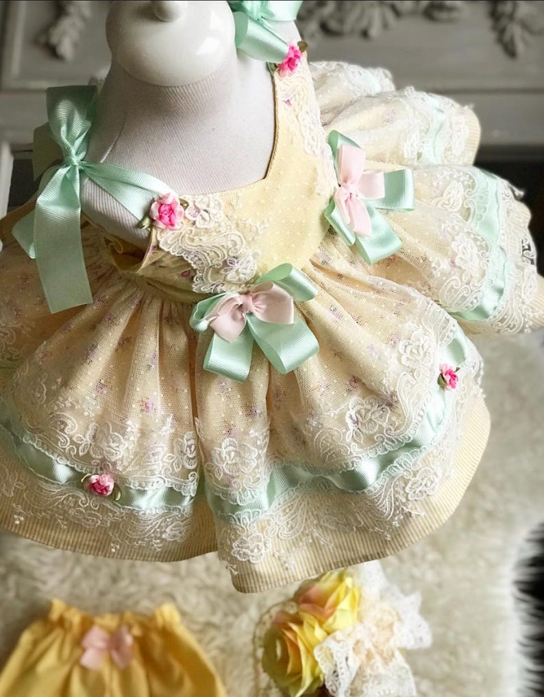 Heirloom Lace Easter Dress – Yellow Baby Dress With Mint Bows,limited ...