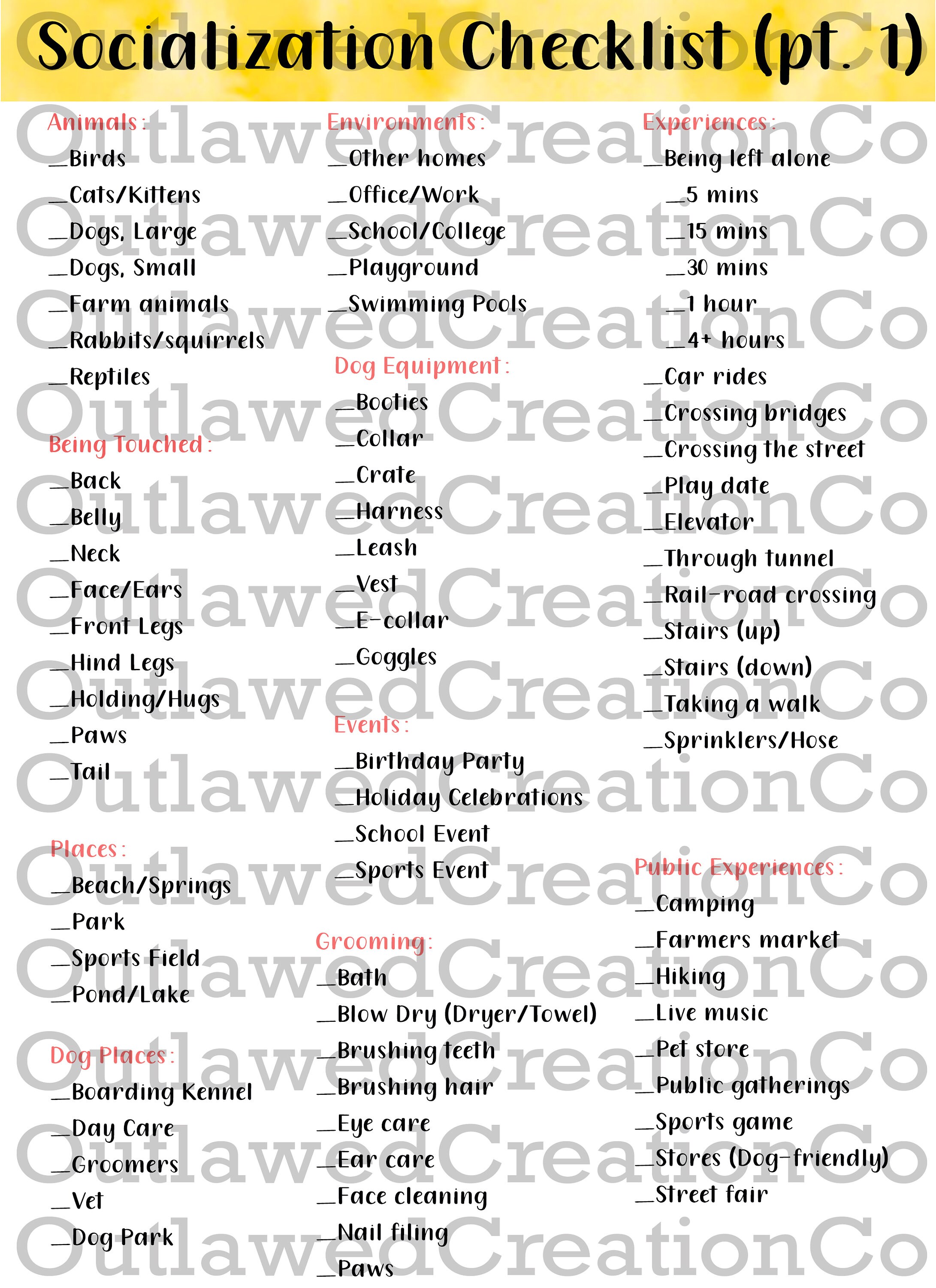 Service Dog Training and Task List PDF - Etsy