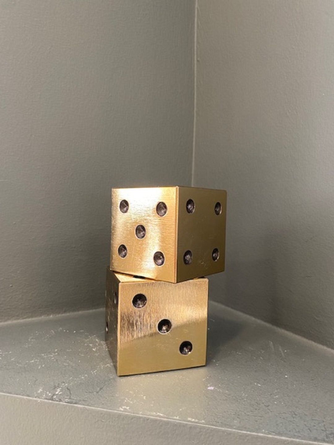 Double Dice Decor Set Tumbled Vintage Brass Dice Set Luxury - Etsy