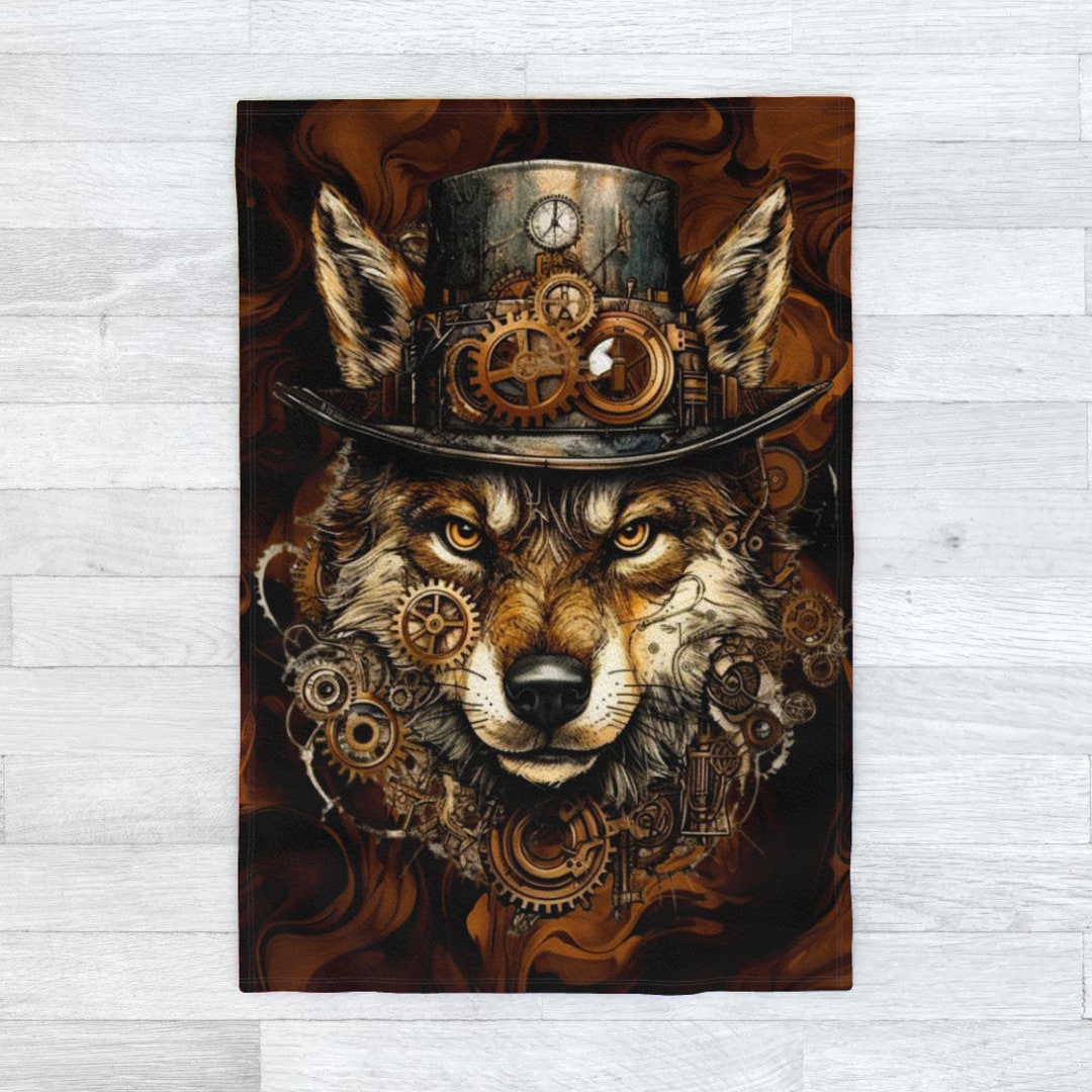 Steampunk Wolf Polar Fleece Blanket Size Options: 100cm X - Etsy Canada