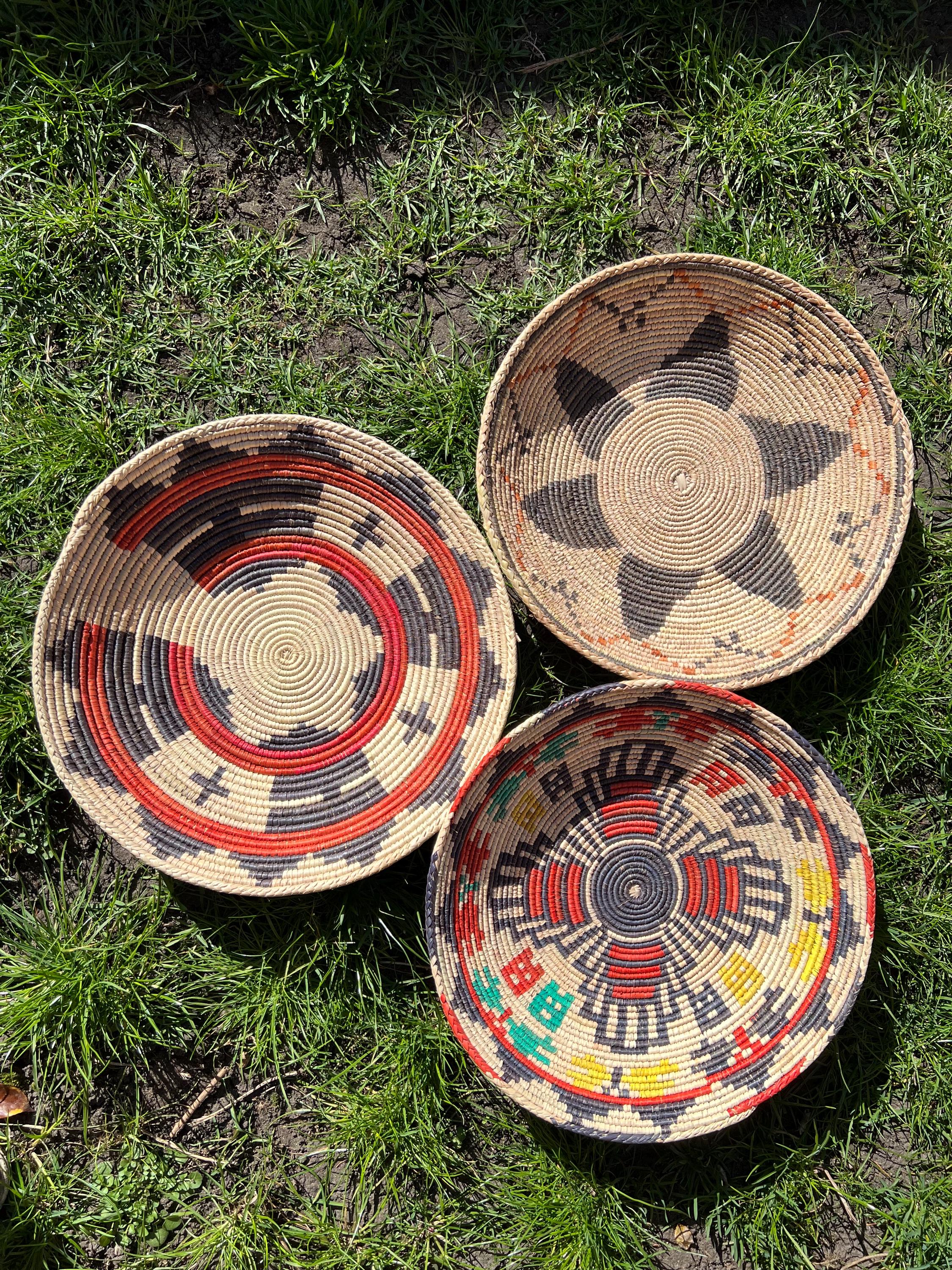 Set of 3 Palm Tree Handwoven Decorative Plates, African Plates,wall Art ...
