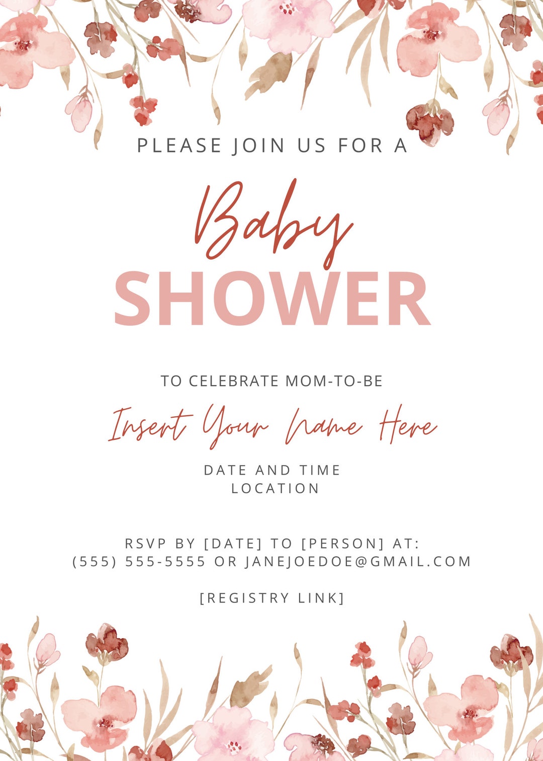 Baby Shower Invitation Printable, Customizable - Etsy